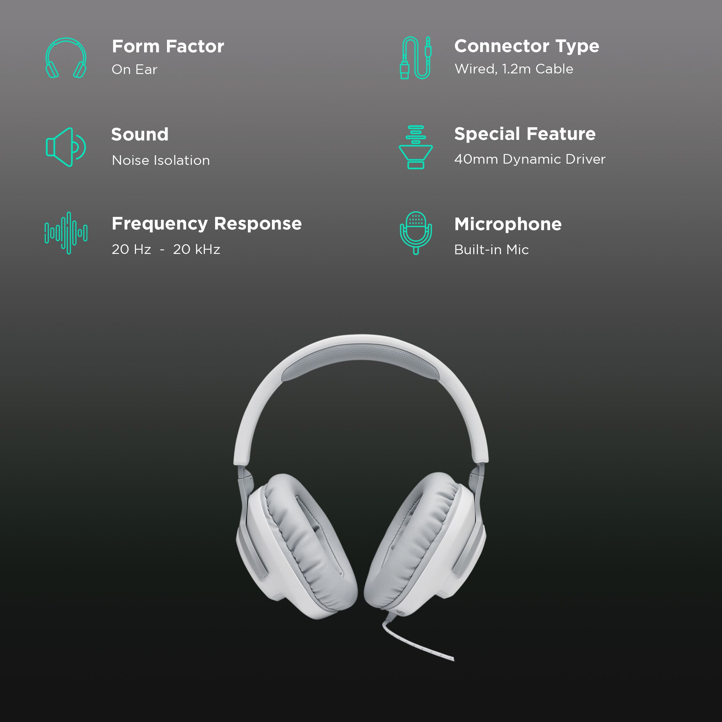 Buy JBL Quantum 100 JBLQUANTUM100WHT Over-Ear Wired Gaming Headphone ...